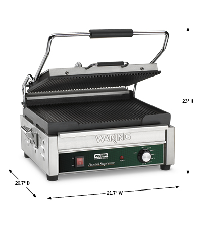 Large Commercial Panini Press Grill | Ribbed, 120V | Waring