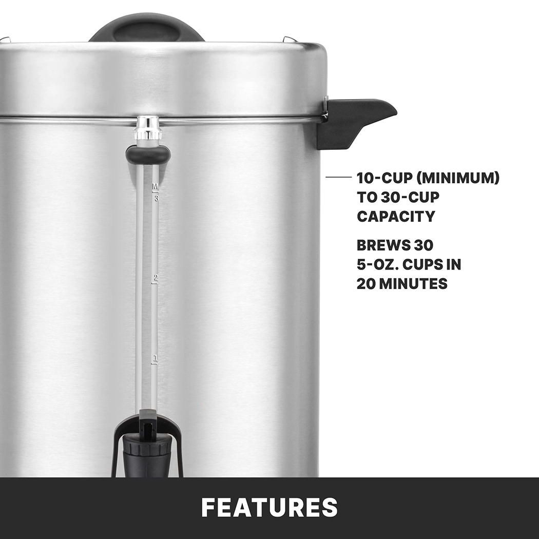 30-Cup Coffee Urn | Stainless Steel | Waring
