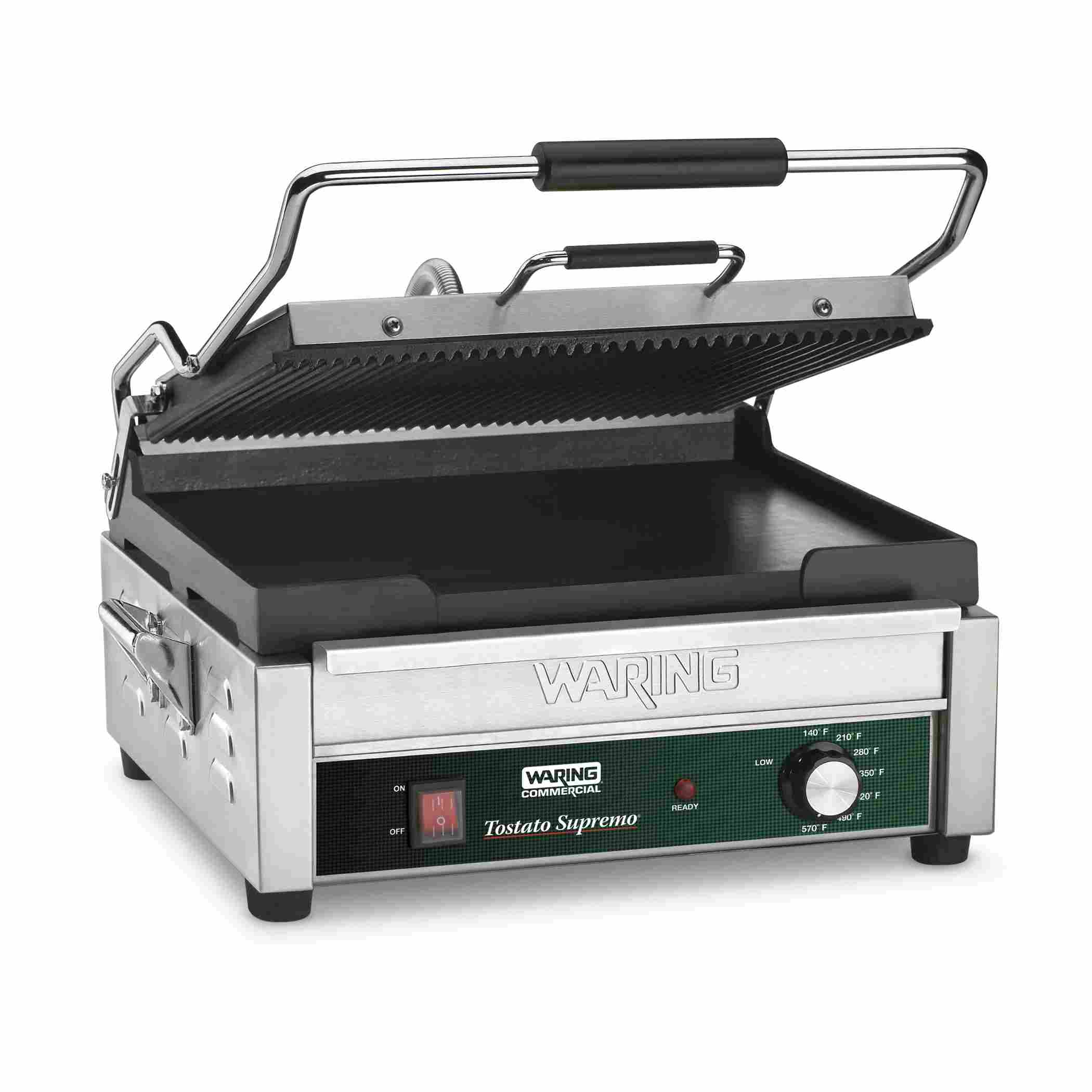 Large Commercial Panini Press Grill | Flat & Ribbed, 120V | Waring