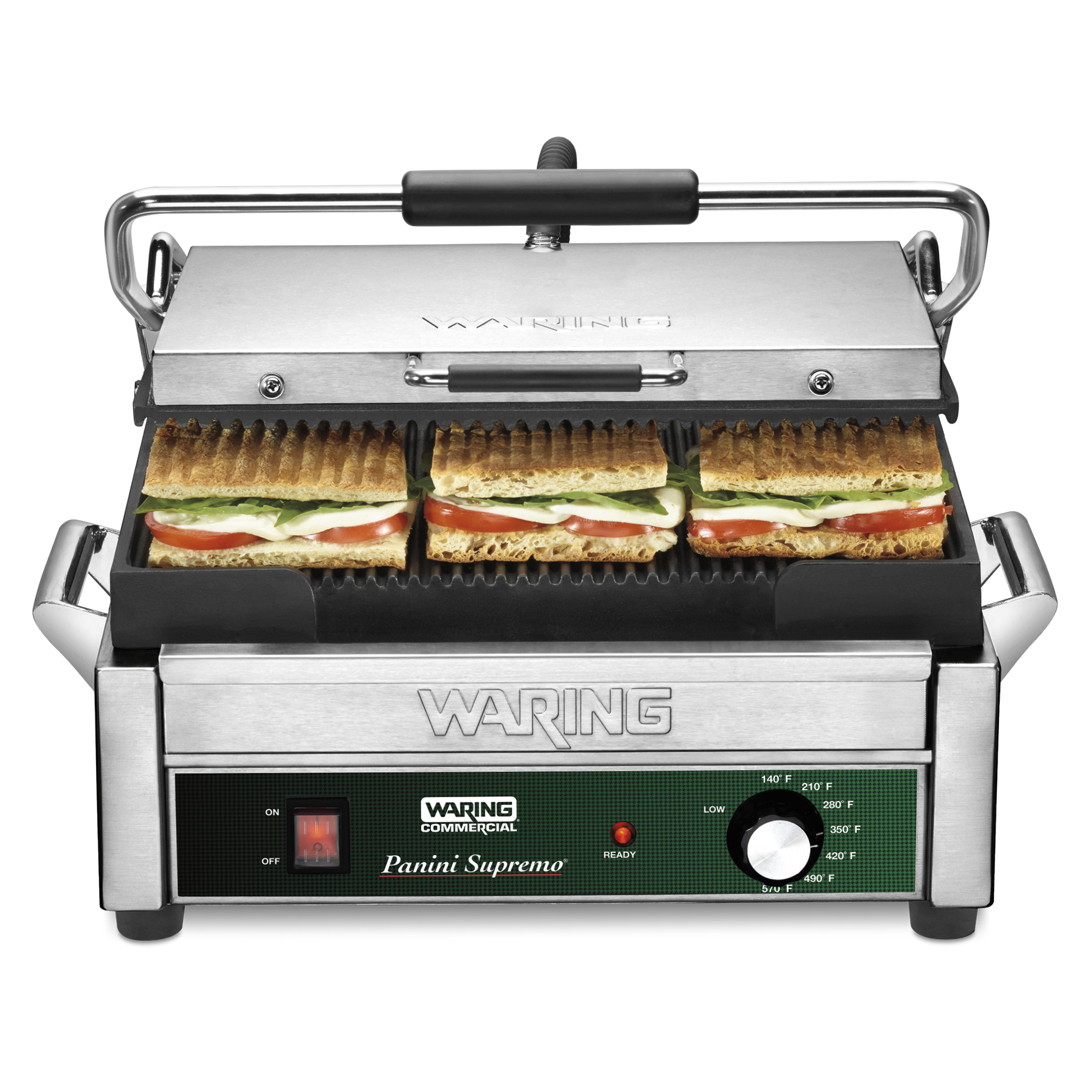 Large Commercial Panini Press Grill | Ribbed, 120V | Waring