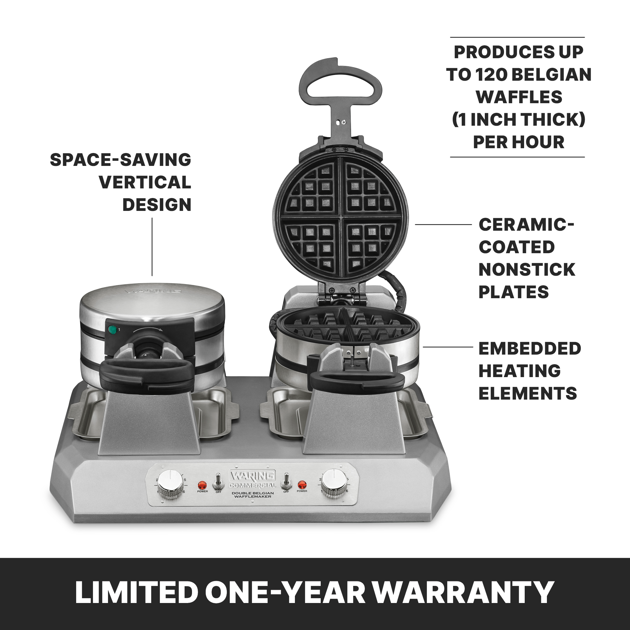 Belgian Waffle Maker - 120V | Side-by-Side, Double | Waring
