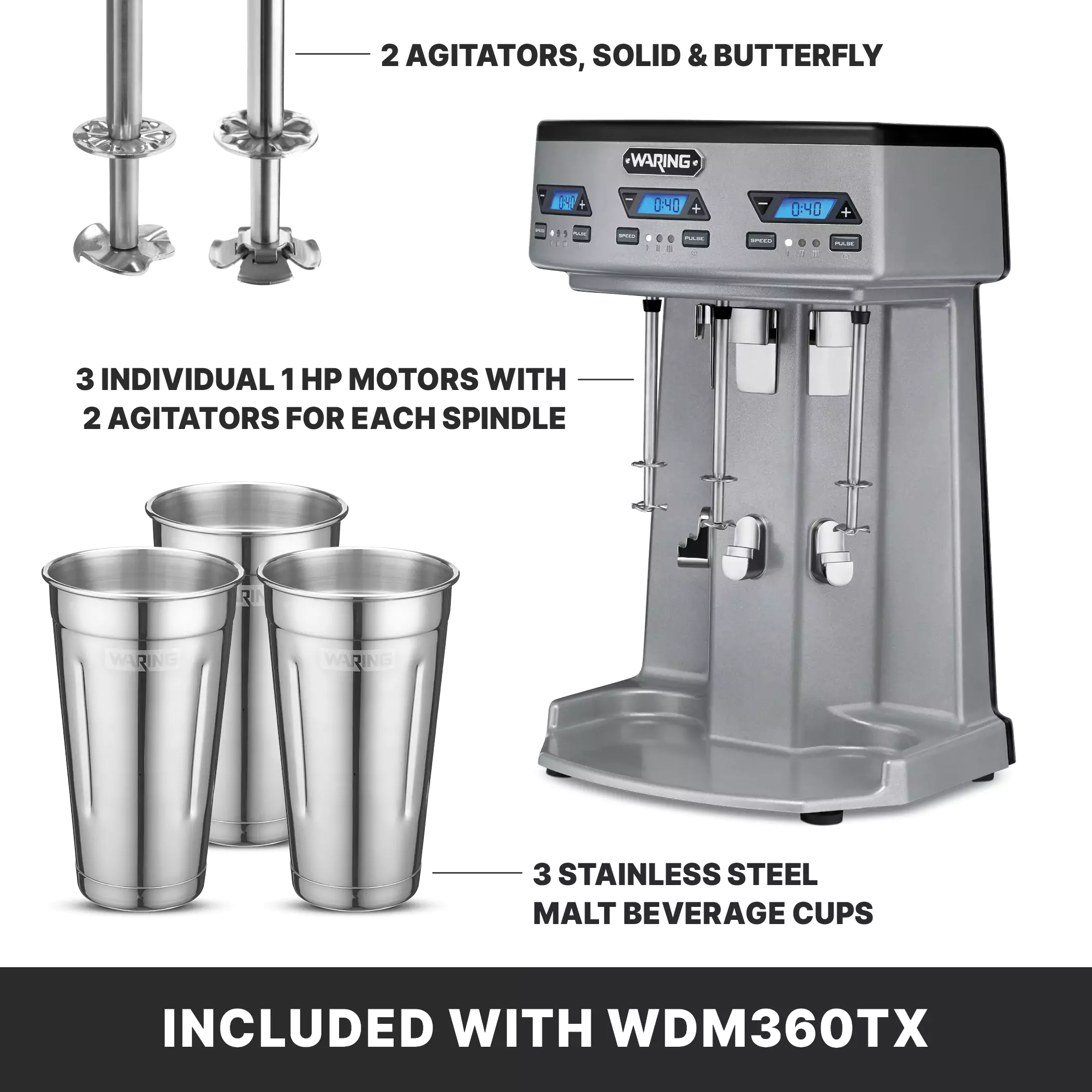 Triple-Spindle Drink Mixer | Heavy-Duty, Timer | Waring